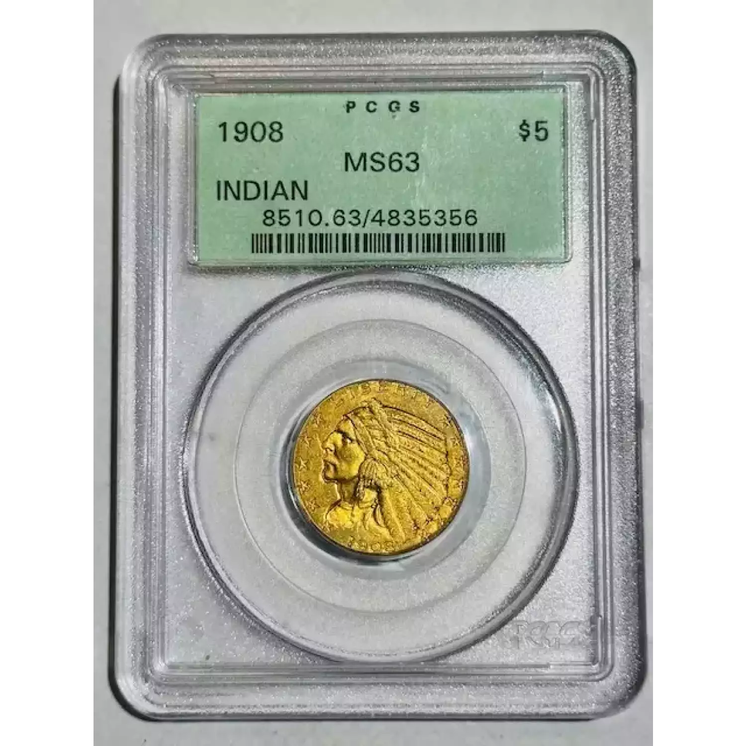 1908 Gold Half Eagles $5 Indian Head PCGS MS-63 Indian- Old Green Holder - Bob Paul Rare Coins