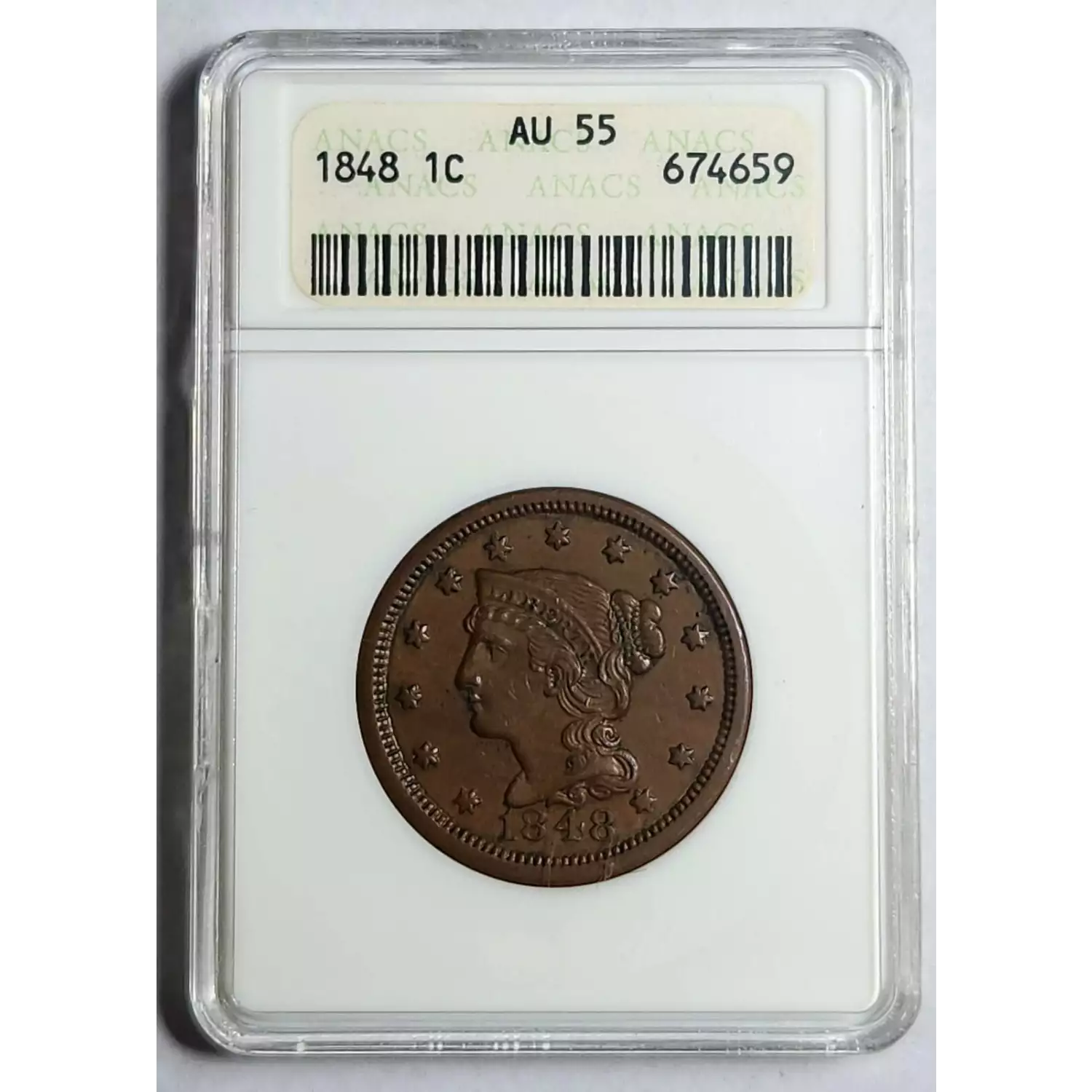 1848 Braided Hair Cent ANACS AU-55 - Bob Paul Rare Coins