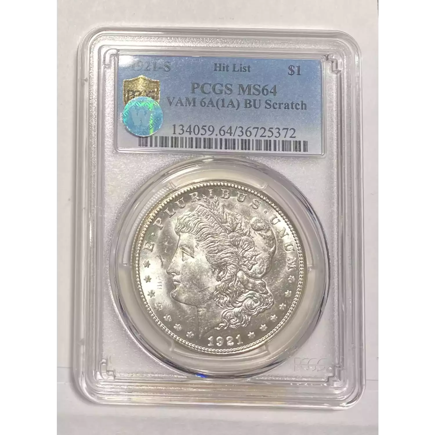 1921-S Morgan Silver Dollar PCGS MS-64 VAM 6A(1A) BU Scratch Sight White - Bob Paul Rare Coins