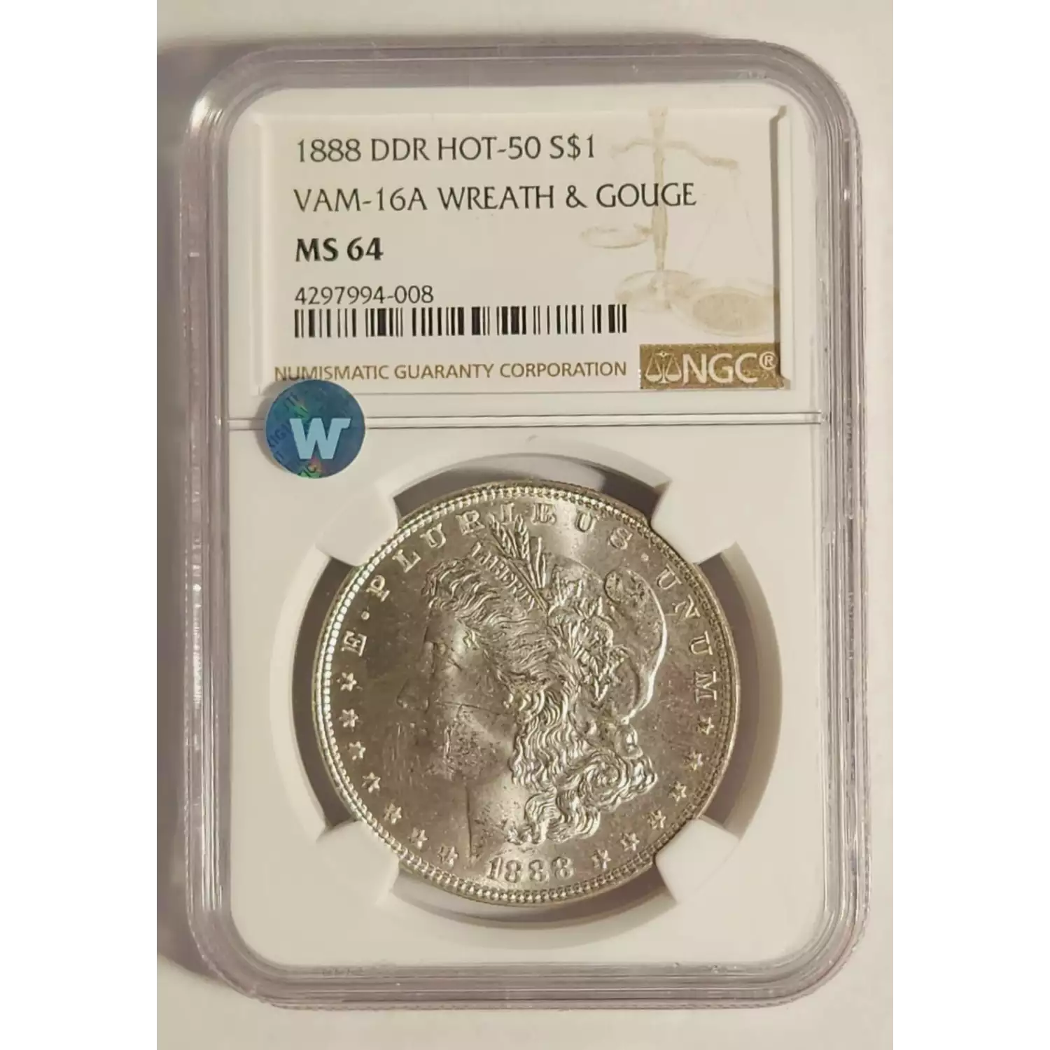1888 Morgan Silver Dollar NGC MS-64 DDR - VAM - 16A - WREATH AND GOUGE - HOT 50 Sight White ...