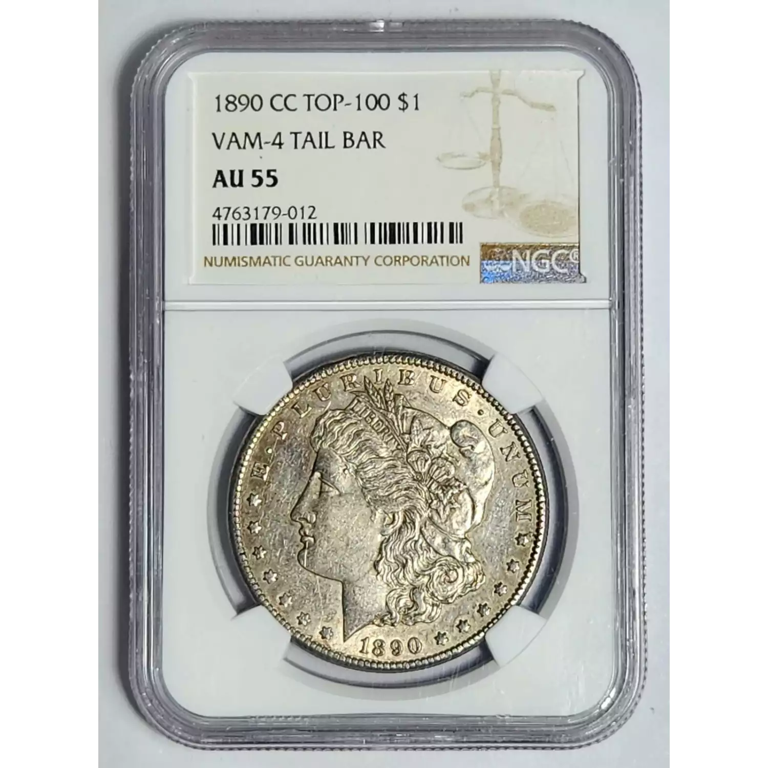 1890-CC Morgan Silver Dollar NGC AU-55 - VAM-4 - TAIIL BAR - TOP 100 - Bob Paul Rare Coins