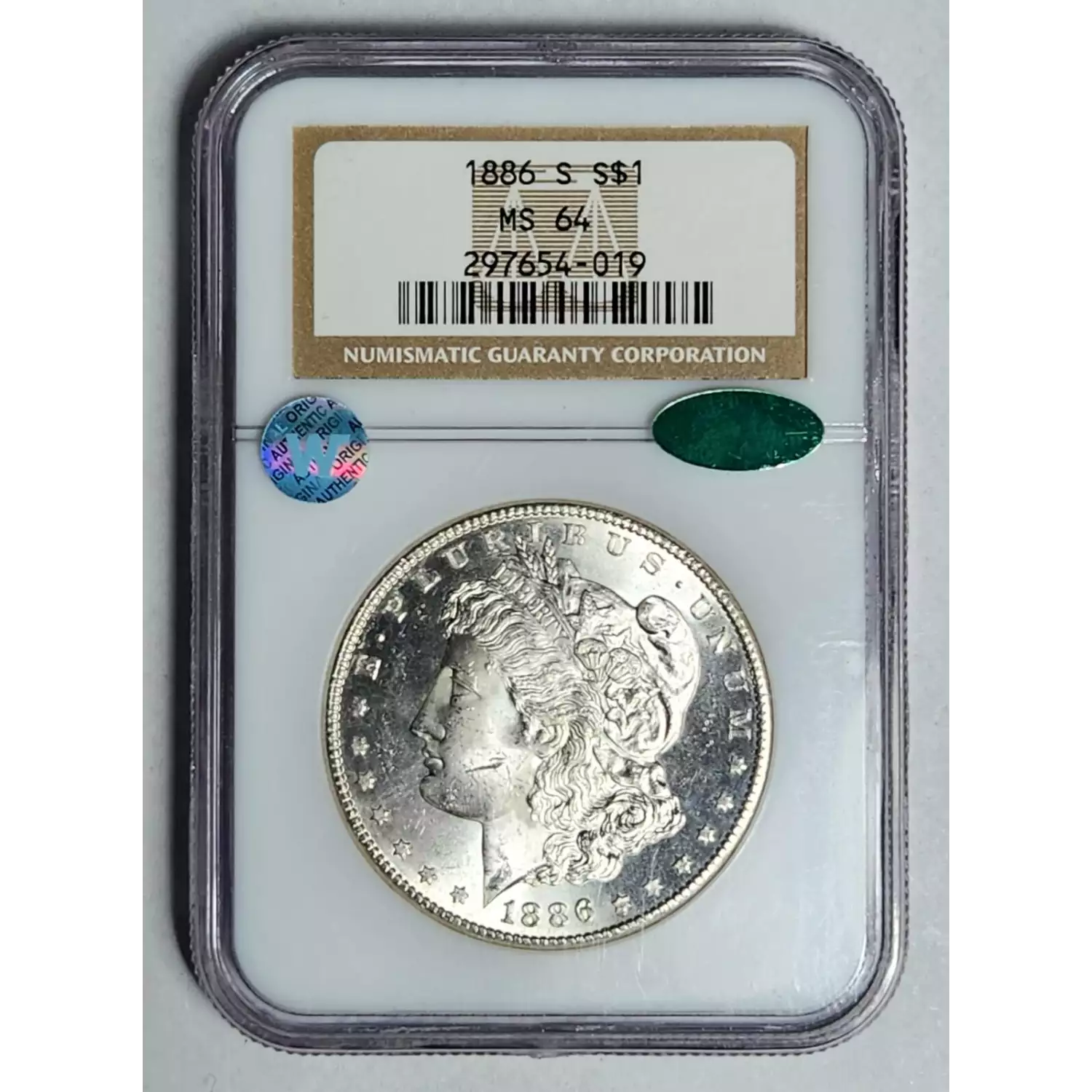 1886-S Morgan Silver Dollar NGC MS-64 - CAC CAC, Sight White - Bob Paul Rare Coins