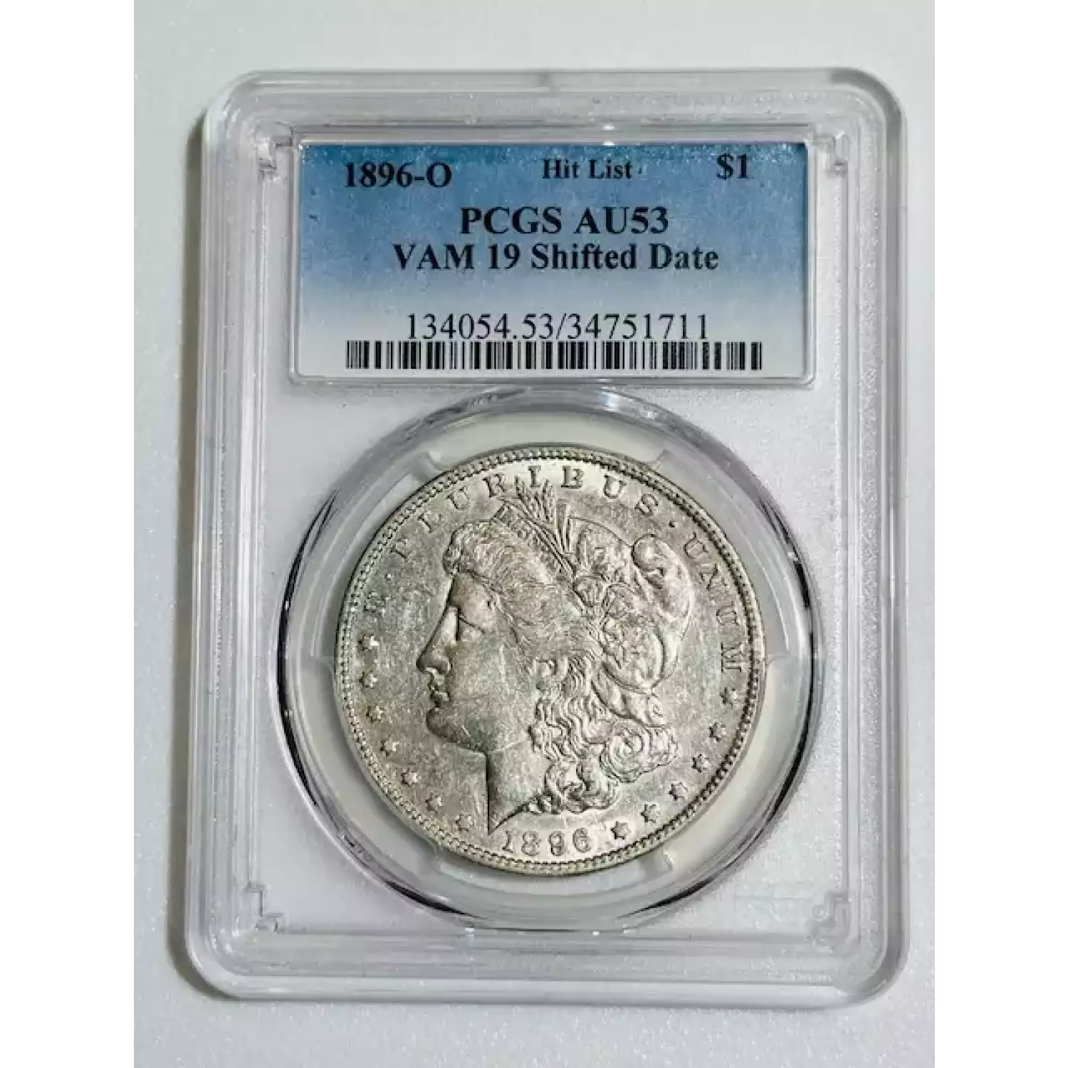 1896-O Morgan Silver Dollar PCGS AU-53 VAM 19 Shifted Date- Hitlist 40 - Bob Paul Rare Coins