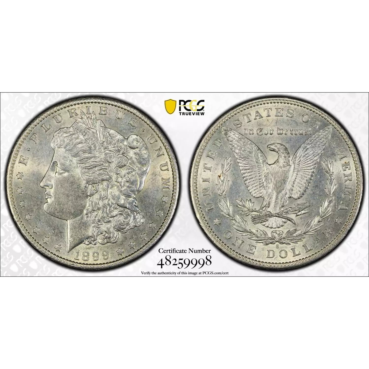 1899-S Morgan Silver Dollar PCGS AU-55 White coin! - Bob Paul Rare Coins