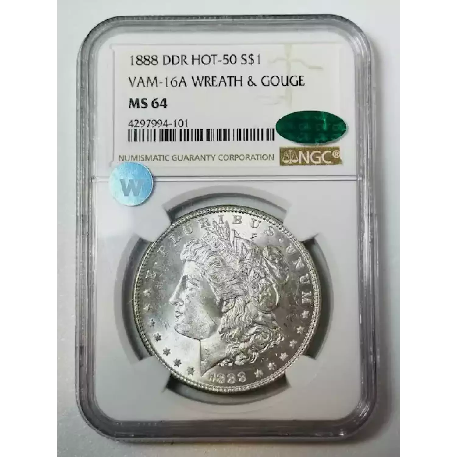 1888 Morgan Silver Dollar NGC MS-64 VAM-16 DDR WREATH PQ+++ CAC, Sight White - Bob Paul Rare Coins