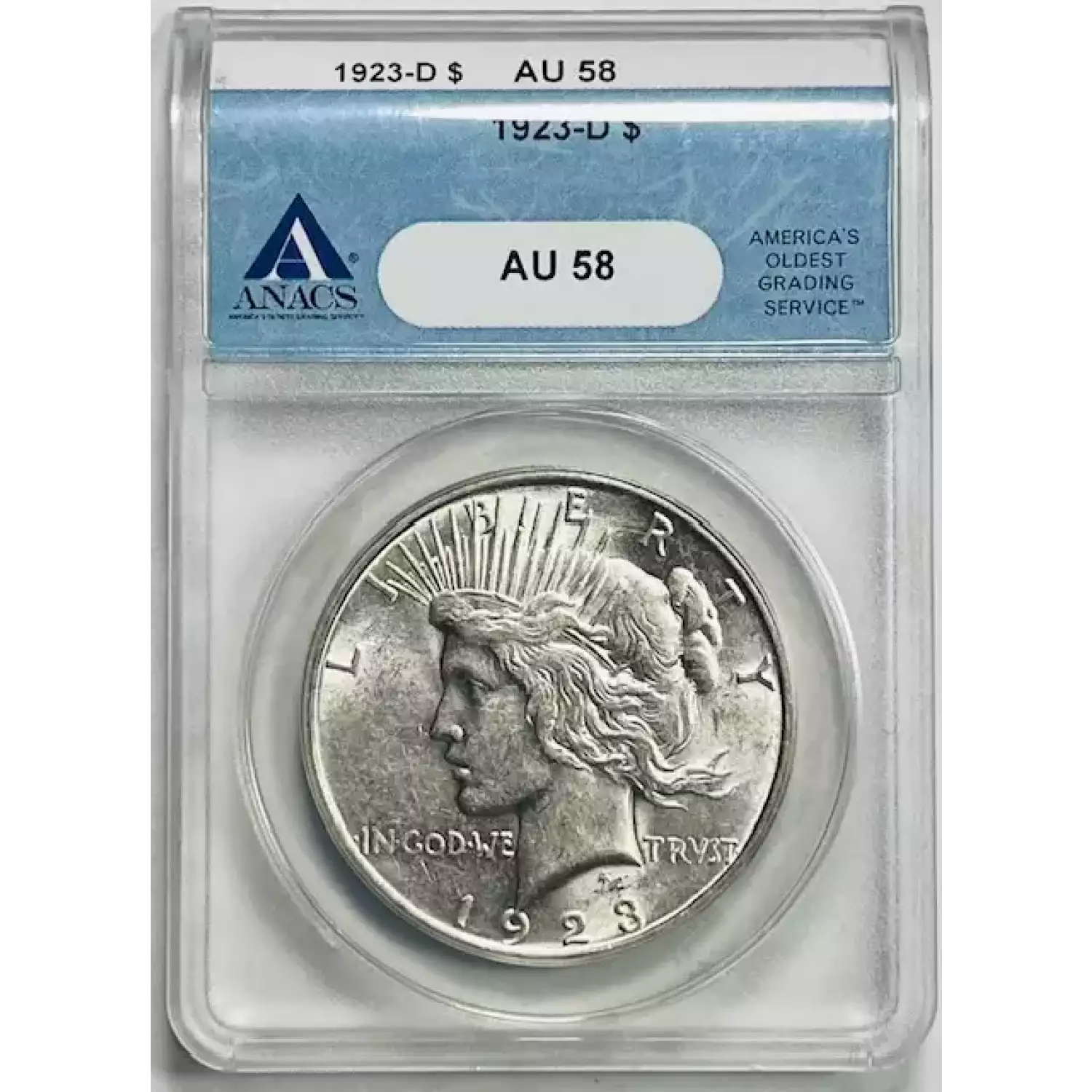 1923-D Peace Dollar ANACS AU-58 - Bob Paul Rare Coins