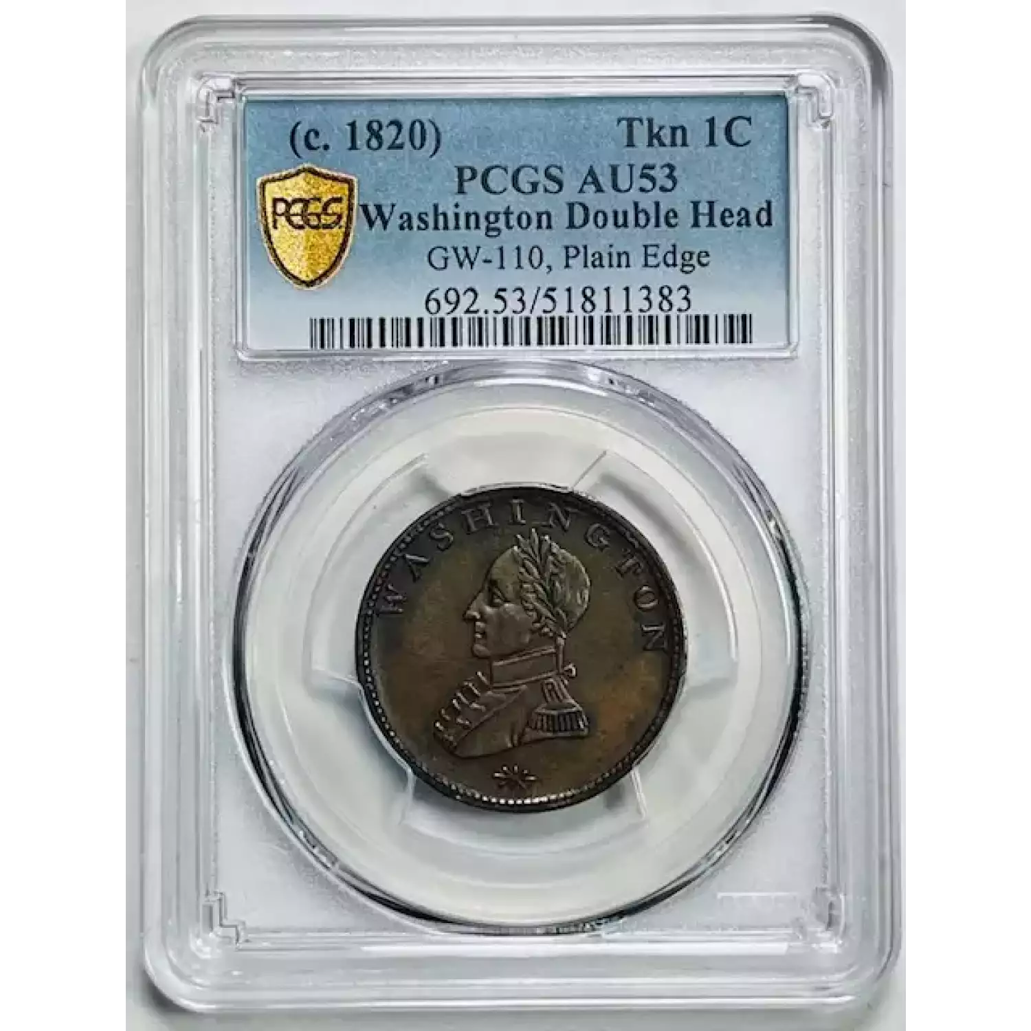1820 Pvt Tokens - Civil War Tokens Washington, DC PCGS AU-53 Washington Double Head GW-110 ...