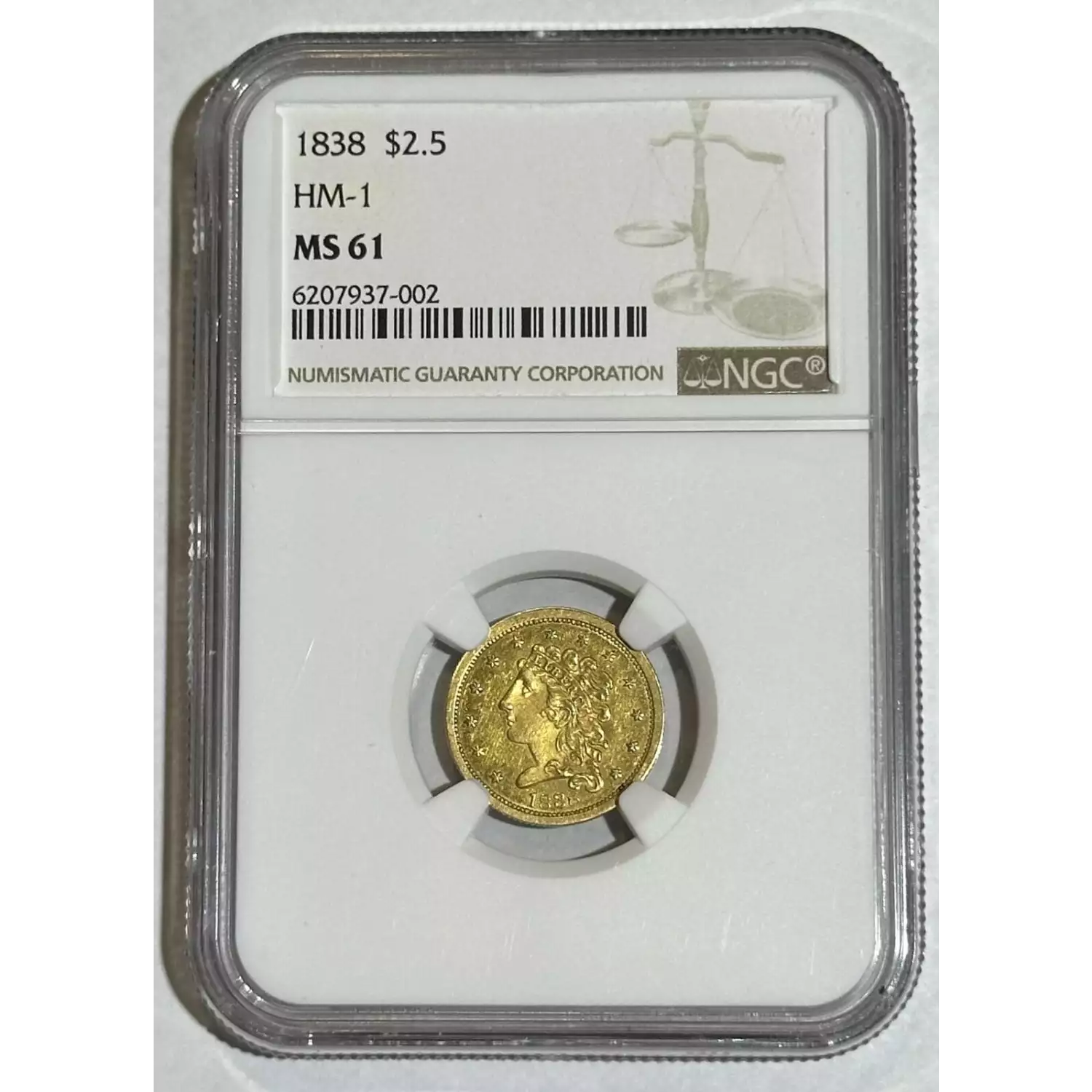 1838 NGC MS-61 HM-1- SEMI PL Gold Quarter Eagles Classic Head, No Motto on Reverse - Bob Paul ...