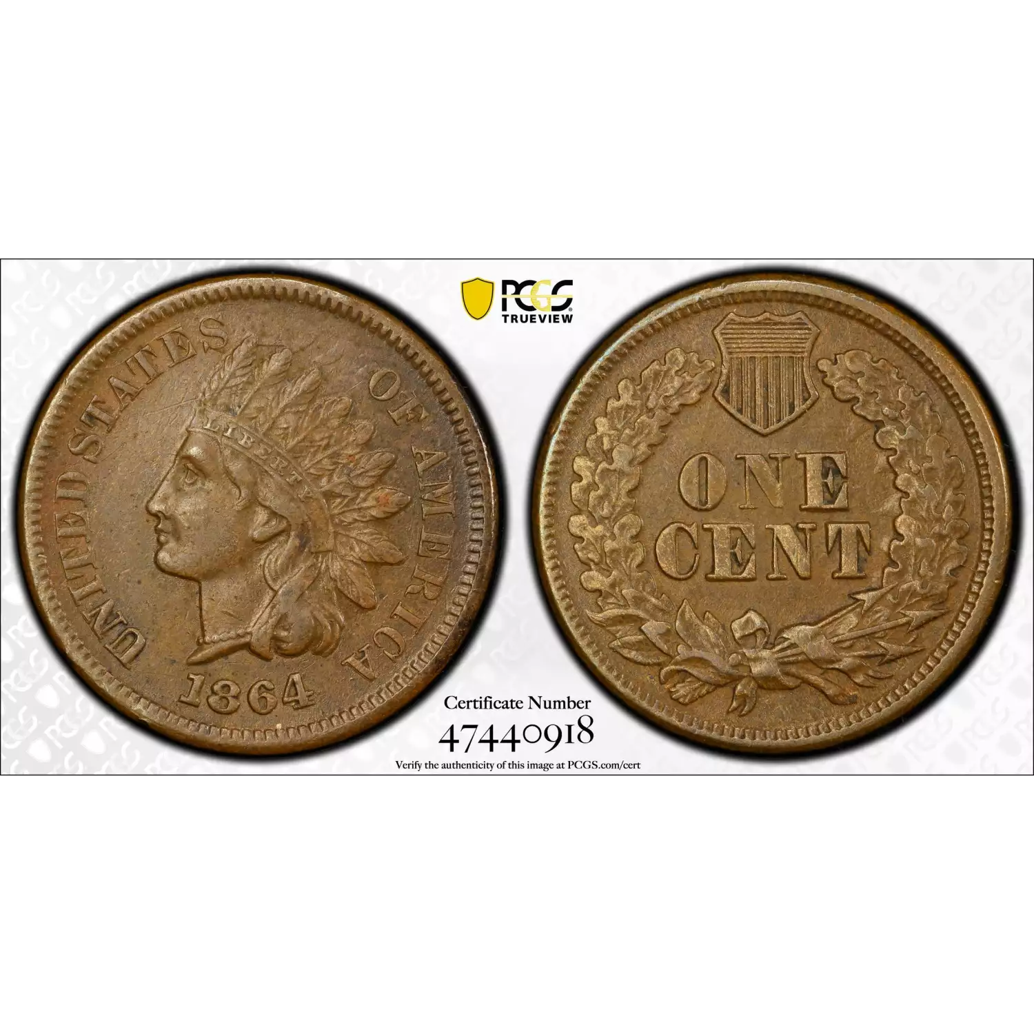 1864 Small Cents Indian Head PCGS XF-45 BN L on Ribbon - Bob Paul Rare ...