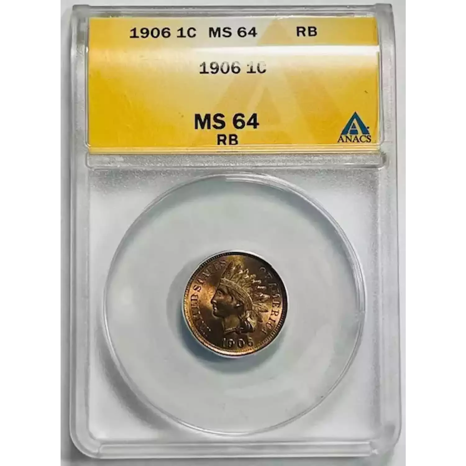 1906 Small Cents Indian Head ANACS MS-64 RB - Bob Paul Rare Coins