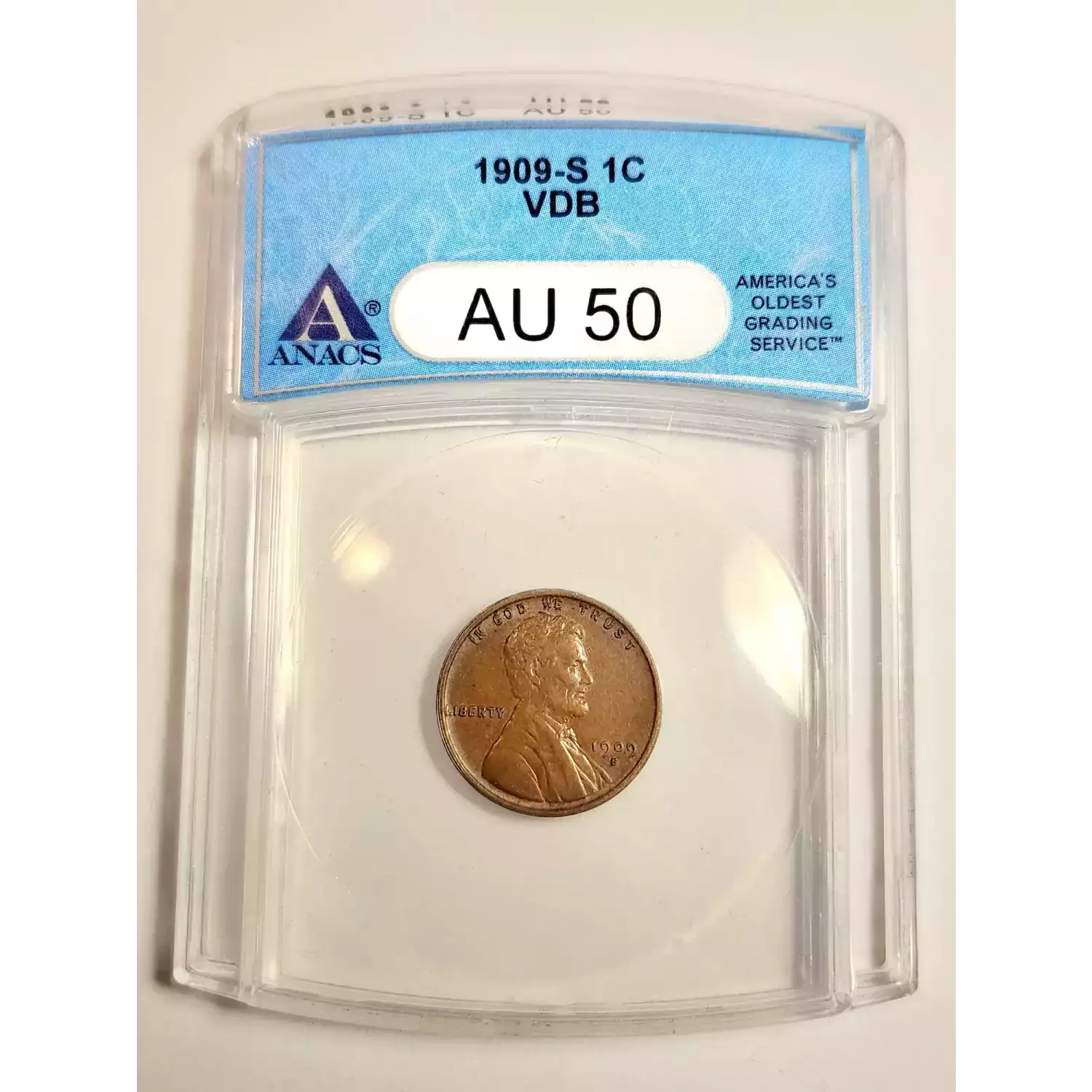 1909-S Small Cents Lincoln, Wheat Ears Reverse ANACS AU-50 VDB - Bob Paul Rare Coins