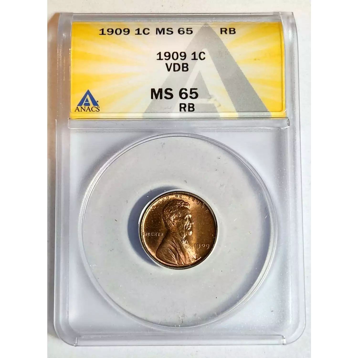 1909-P VDB Small Cents Lincoln, Wheat Ears Reverse ANACS MS-65 RB - Bob Paul Rare Coins