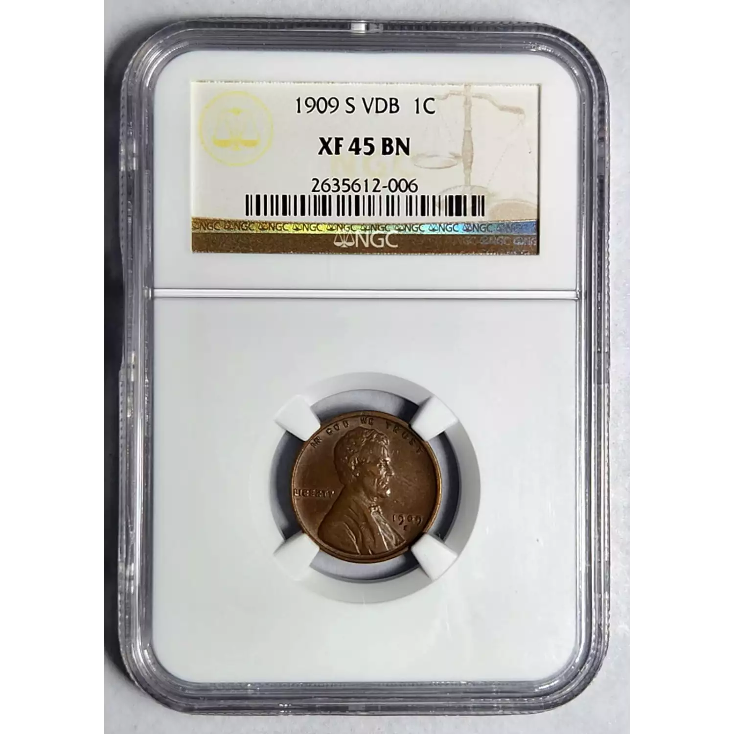 1909-S Small Cents Lincoln, Wheat Ears Reverse NGC XF-45 BN - Bob Paul Rare Coins