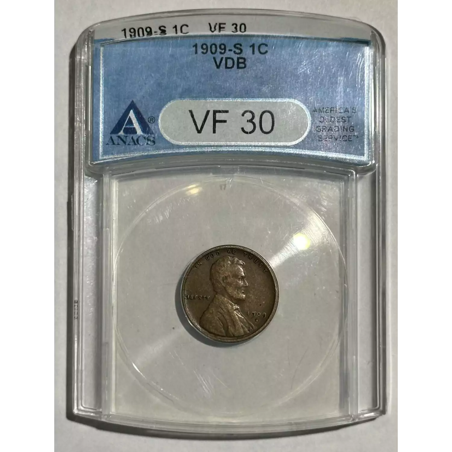 1909-s vdb Small Cents Lincoln, Wheat Ears Reverse ANACS VF-30 - Bob Paul Rare Coins