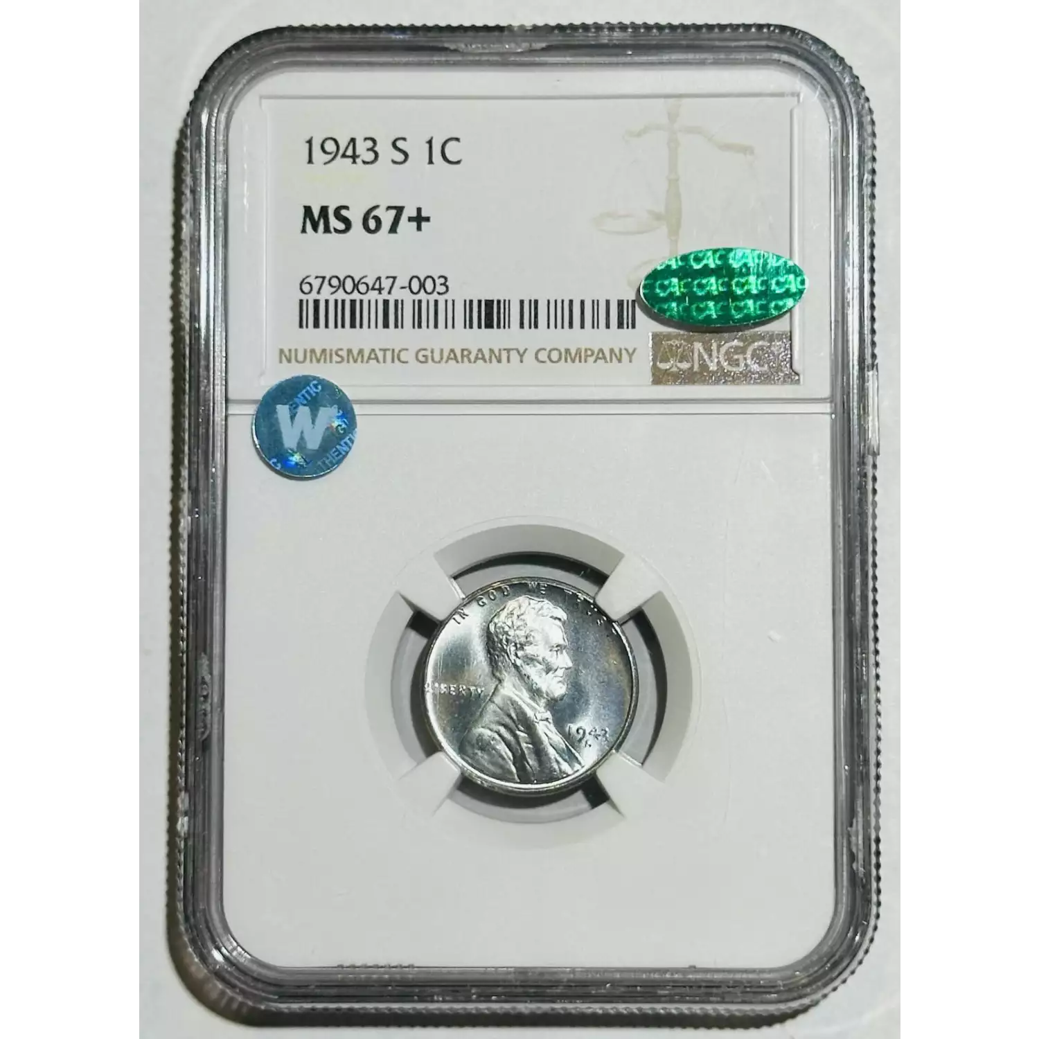 1943-S Small Cents Lincoln, Wheat Ears Reverse NGC MS-67+ Sight White - Bob Paul Rare Coins