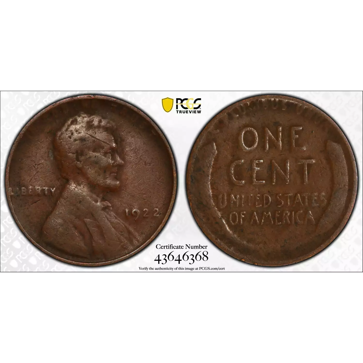 1922-D Small Cents Lincoln, Wheat Ears Reverse PCGS VF-20 BN Weak D - Bob Paul Rare Coins