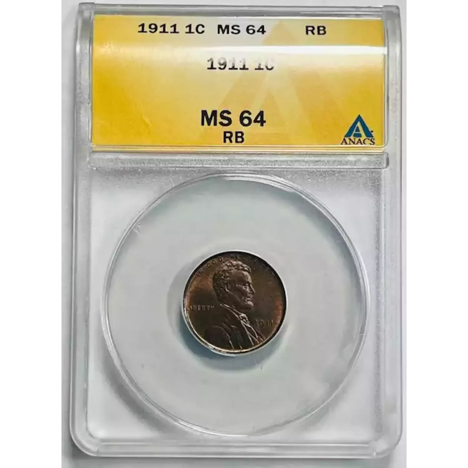 1911 Small Cents Lincoln, Wheat Ears Reverse ANACS MS-64 RB - Bob Paul Rare Coins