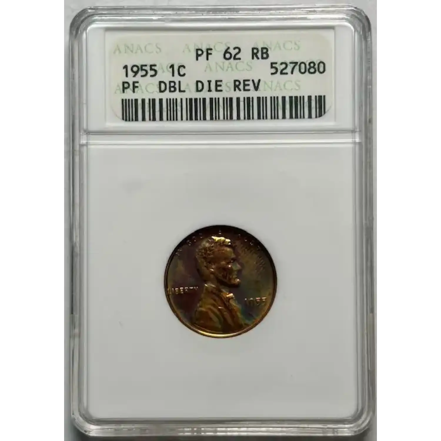 1955 Small Cents Lincoln, Wheat Ears Reverse ANACS PR-62 RB Dbl Die Rev - Bob Paul Rare Coins