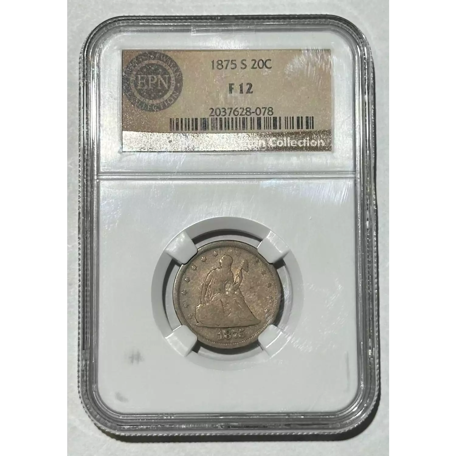 1875-S Seated Liberty Twenty Cents NGC F-12 Eric P. Newman Collection - Bob Paul Rare Coins